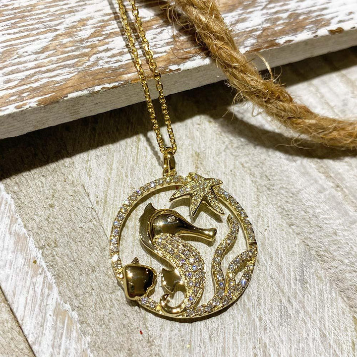 14K Yellow Gold Pavé Sea Life Pendant – Island by Koa Nani